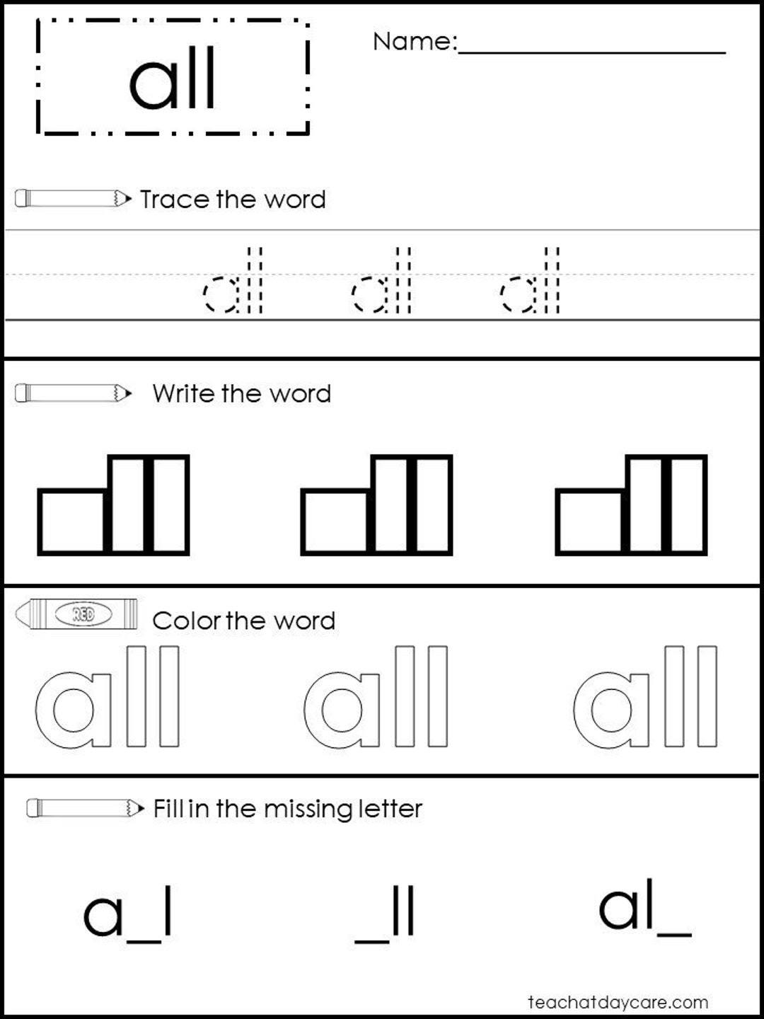 52 Printable Dolch Primer Word Work Worksheets. Kindergarten ...