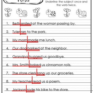 Identifying Subject, Predicates, and Verbs in a Sentence Worksheets. - Etsy