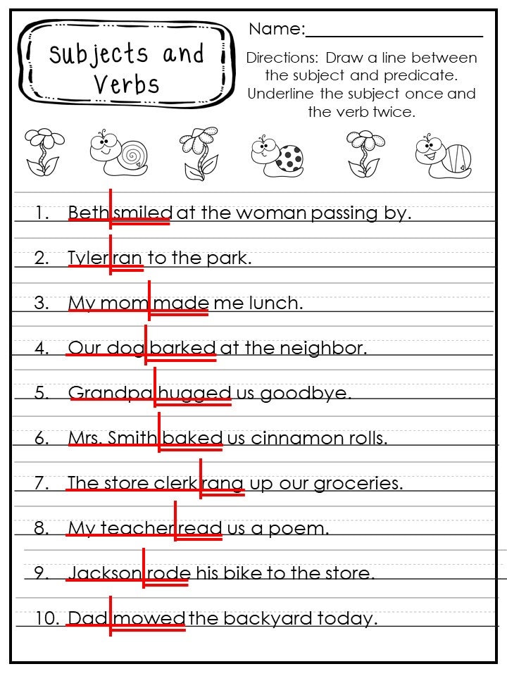 Identifying Subjects And Predicates Worksheet