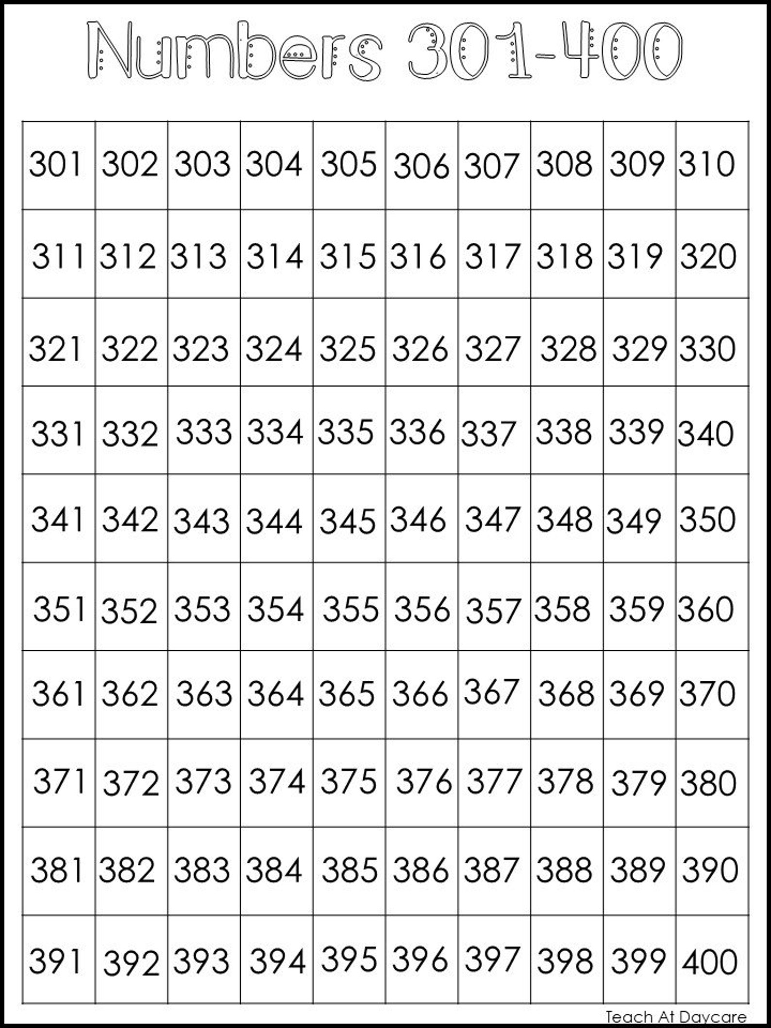 10 Printable Number Charts. Wall Charts/work Mats/worksheets. Preschool ...