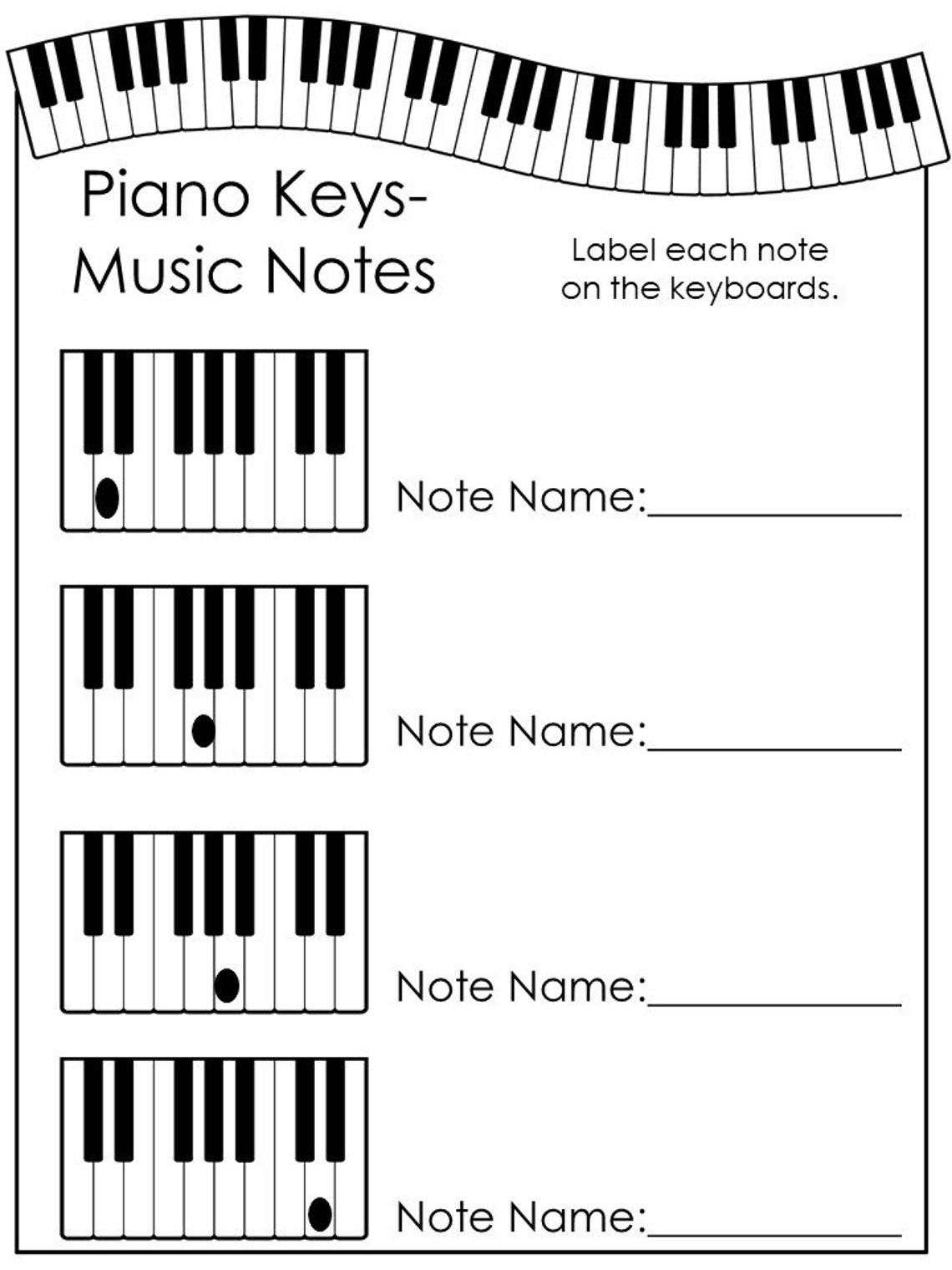 10 Label the Keys-Music Notes Worksheets. Beginning Piano | Etsy