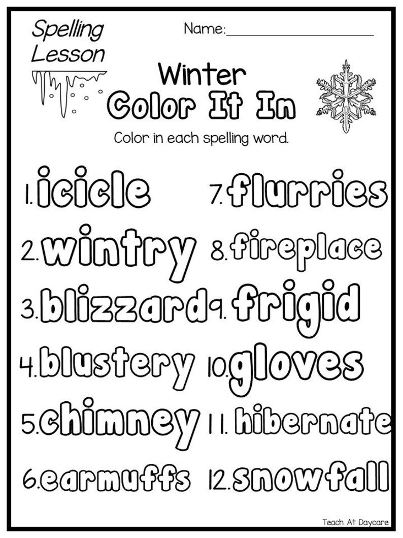 Second Grade Winter Themed Words Spelling Activity. Supplemental ...