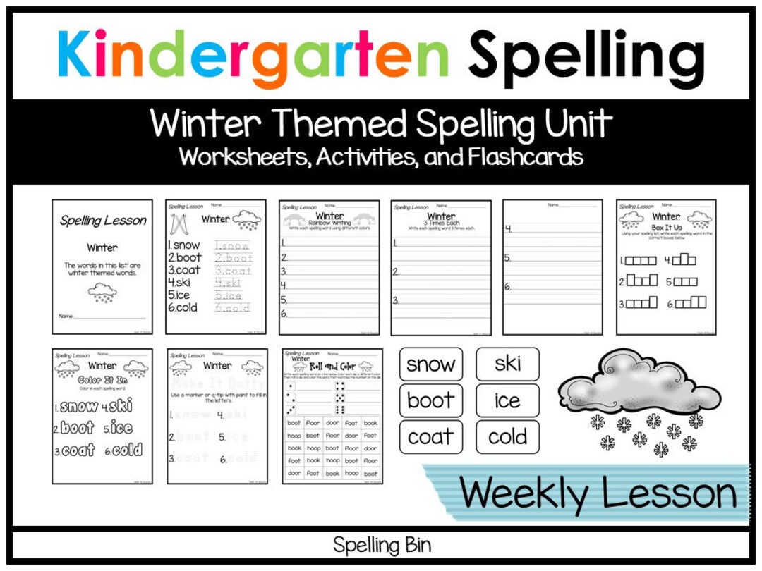 Kindergarten Winter Themed Words Homeschool Single Week Spelling ...