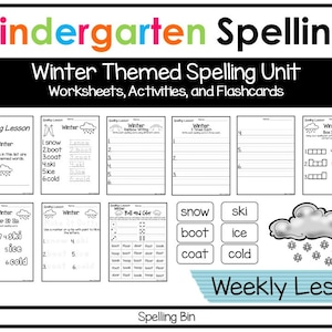 Kindergarten Winter Themed Words Homeschool Single Week Spelling ...