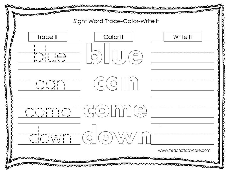 10 Printable Dolch Pre-primer Sight Words Trace It Color It | Etsy