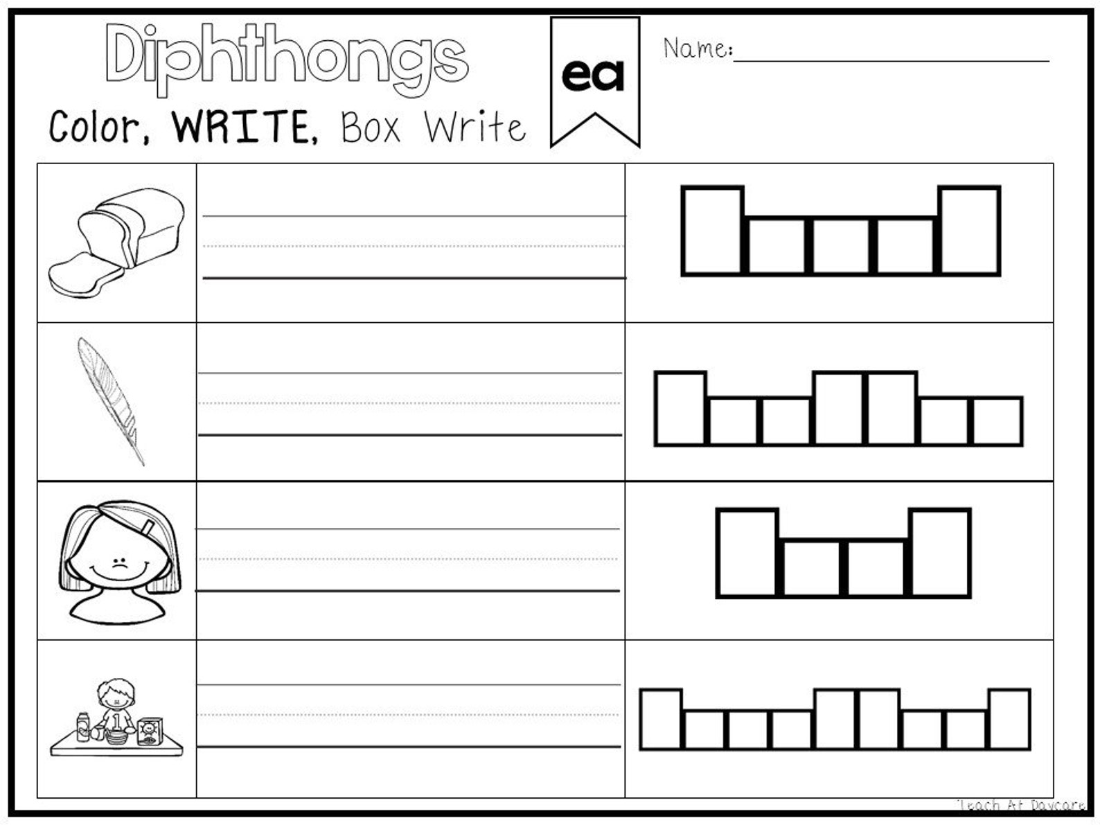 20 Printable Diphthongs Color Trace Write Box Write - Etsy