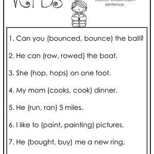 10 Printable Choose the Correct Verb Worksheets. 1st-2nd Grade | Etsy