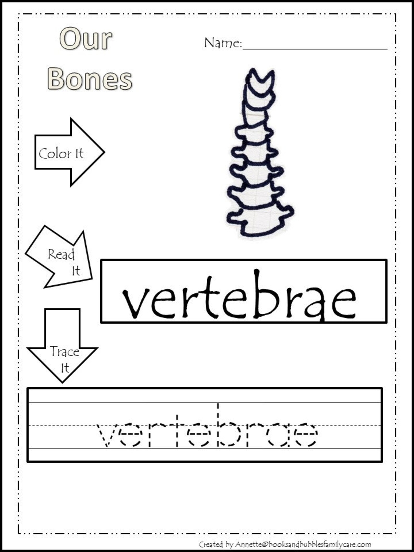 20 Our Bones Printable Worksheets. Color Read Trace. | Etsy