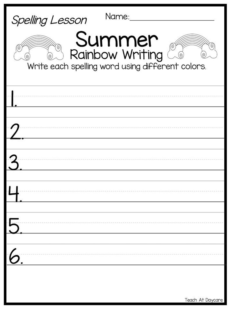 Kindergarten Summer Themed Words Spelling Unit. Single Week ...