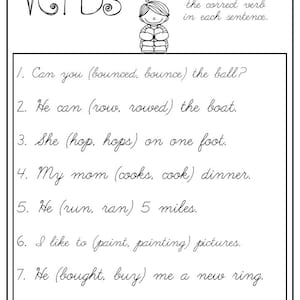 10 Printable Cursive Choose the Correct Verb Worksheets. 1st-2nd Grade ...