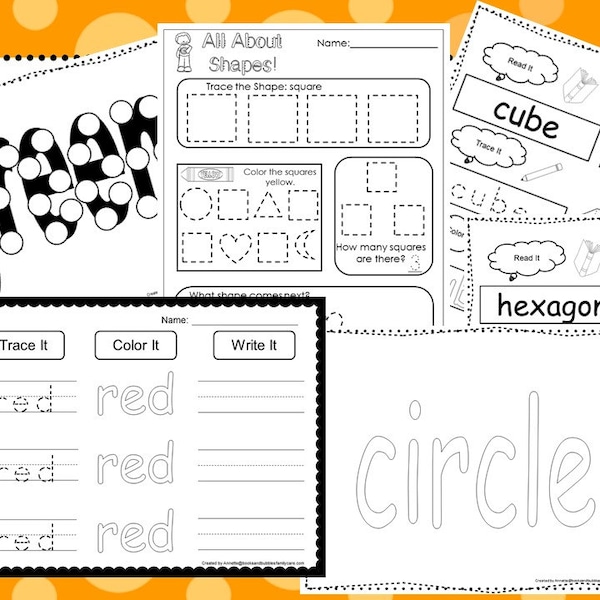 Shapes and Colors Worksheets - Etsy