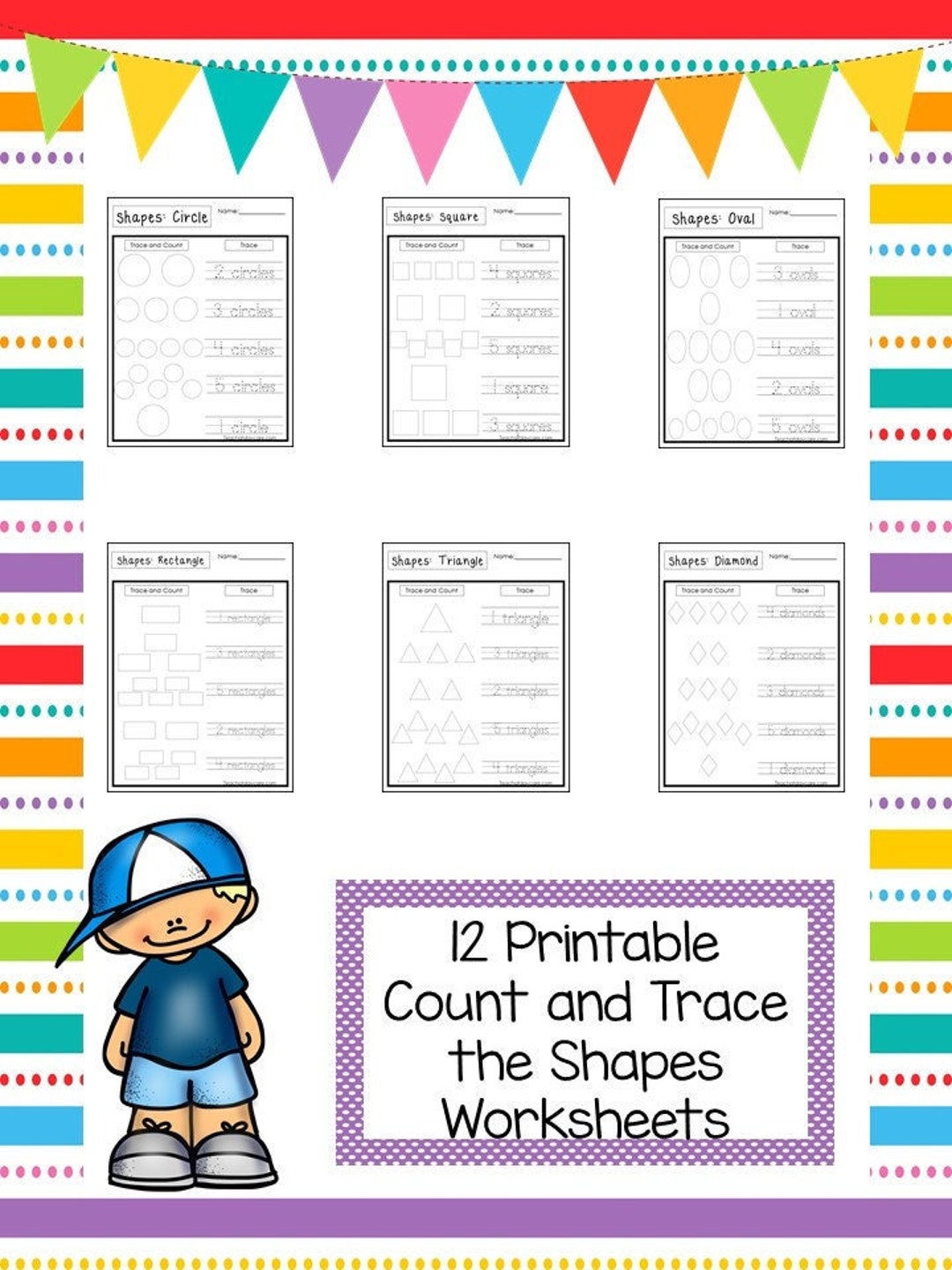 12 Count and Trace the Shapes Preschool and Kindergarten Worksheets ...