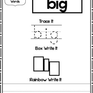 40 Printable Dolch Pre-primer Sight Words Read It, Trace It, Box Write ...