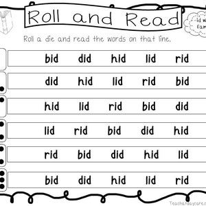 22 Printable Roll and Read Word Families Worksheets. Preschool Phonics ...
