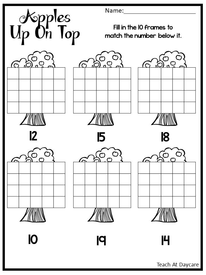 12 Printable Apple Ten Frame Worksheets. Preschool-kindergarten Numbers ...