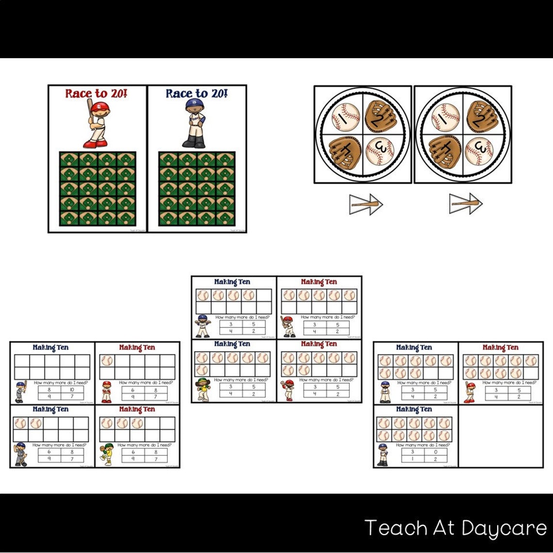 10 Printable Baseball Themed Kindergarten Math Center Games and ...