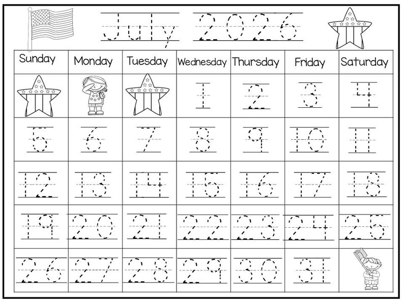 30 Tracing and Blank Themed 2026 Calendars. Preschool Handwriting and ...