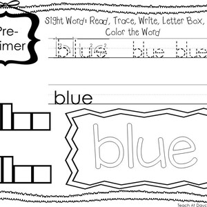 40 Printable Dolch Pre-primer Read, Trace, Write, Box Write, and Color ...