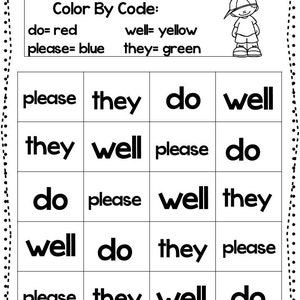 13 Printable Color the Dolch Primer Sight Words Worksheets. Prek ...
