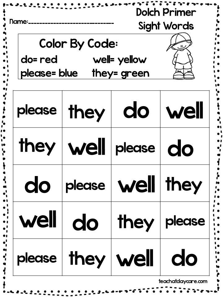 13 Printable Color the Dolch Primer Sight Words Worksheets. | Etsy Canada