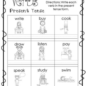 10 Printable Verbs Past and Present Tense Worksheets. 1st-2nd Grade ELA ...