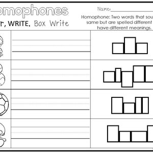 14 Printable Homophones Color, Trace, Box Write Worksheets. 1st-2nd ...