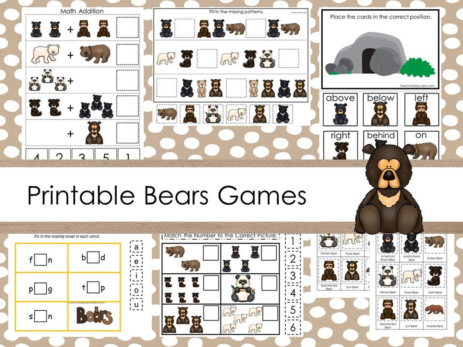 30 Bears Preschool Educational Learning Games Download. Games - Etsy