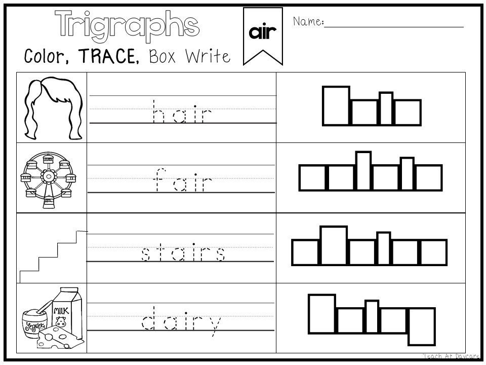 10 Printable Trigraph Words Color Trace Write Box Write | Etsy