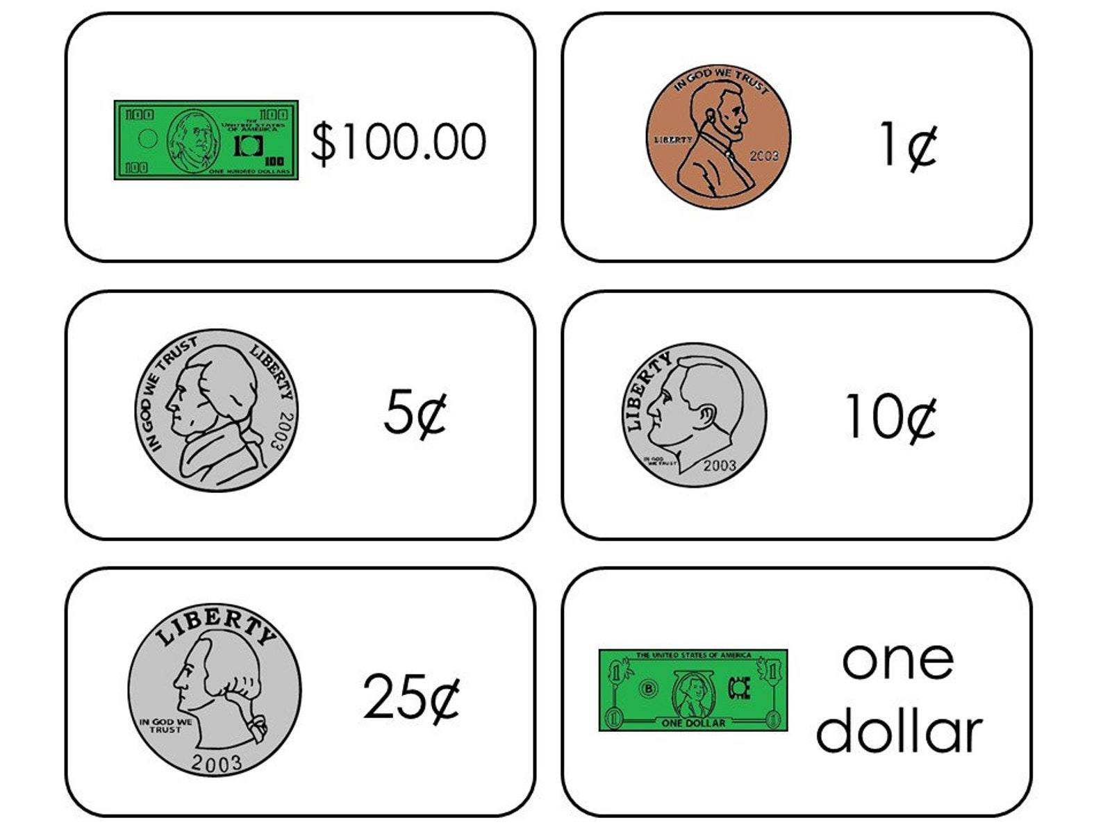 Printable Money Flashcards. Preschool Thru Third Grade Educational Math ...
