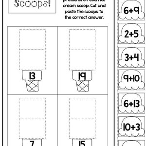 10 Printable Adding Scoops Worksheets. Numbers 1-10. Preschool-1st ...