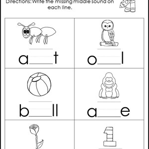 10 Printable Middle Sounds Worksheets. Preschool-1st Grade Phonics and ...
