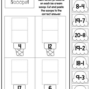 10 Printable Subtracting Scoops Worksheets. Numbers 1-10. Preschool-1st ...