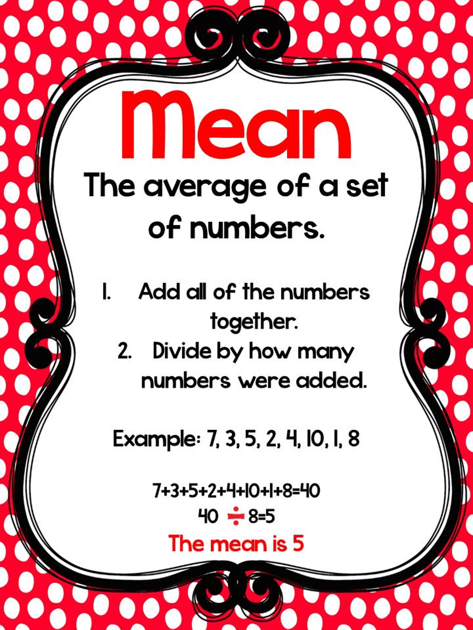 4 Printable Mean Median Mode and Range Math Posters. Full - Etsy Canada