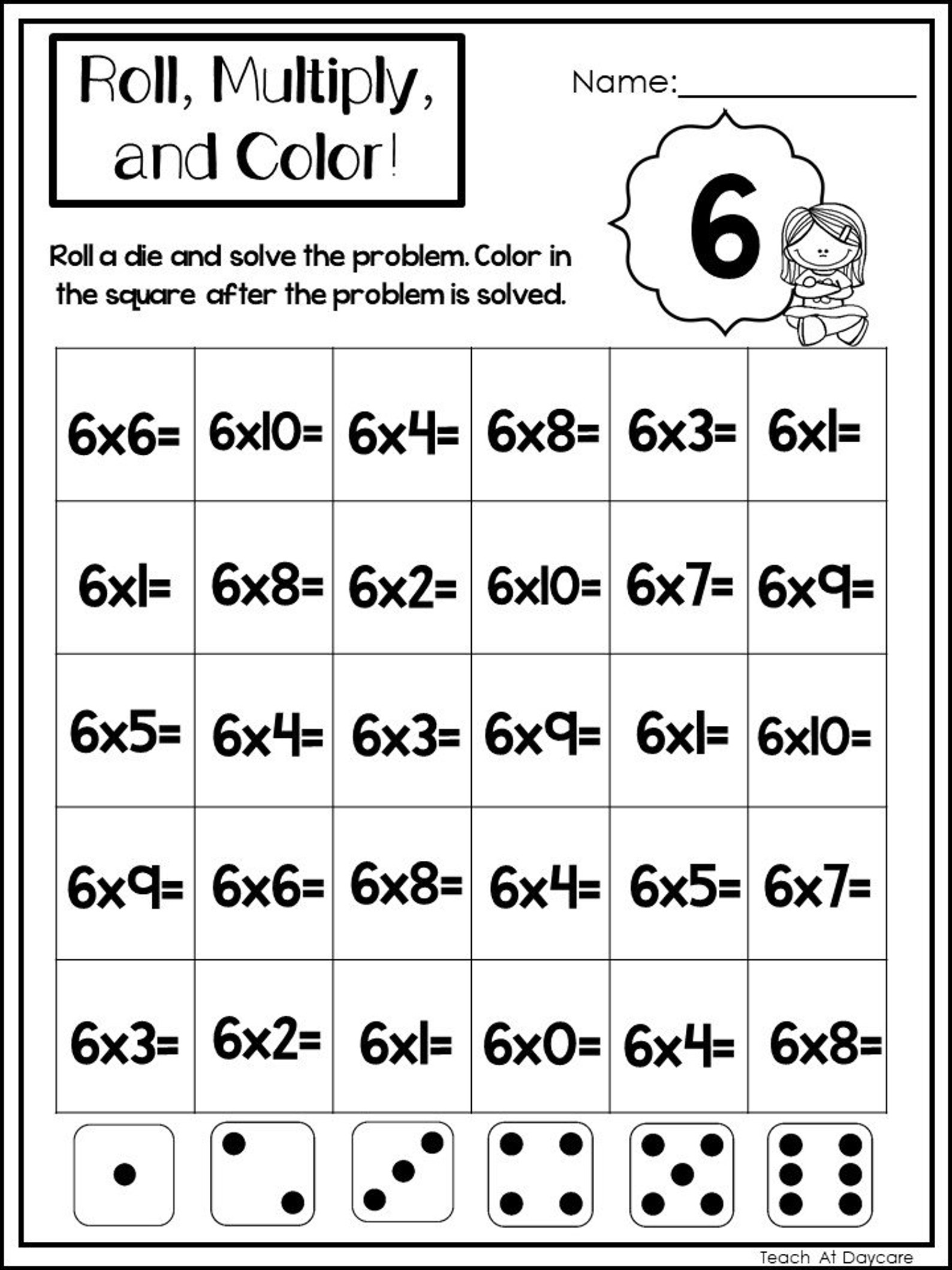12 Printable Roll Multiply and Color Worksheets. Numbers | Etsy