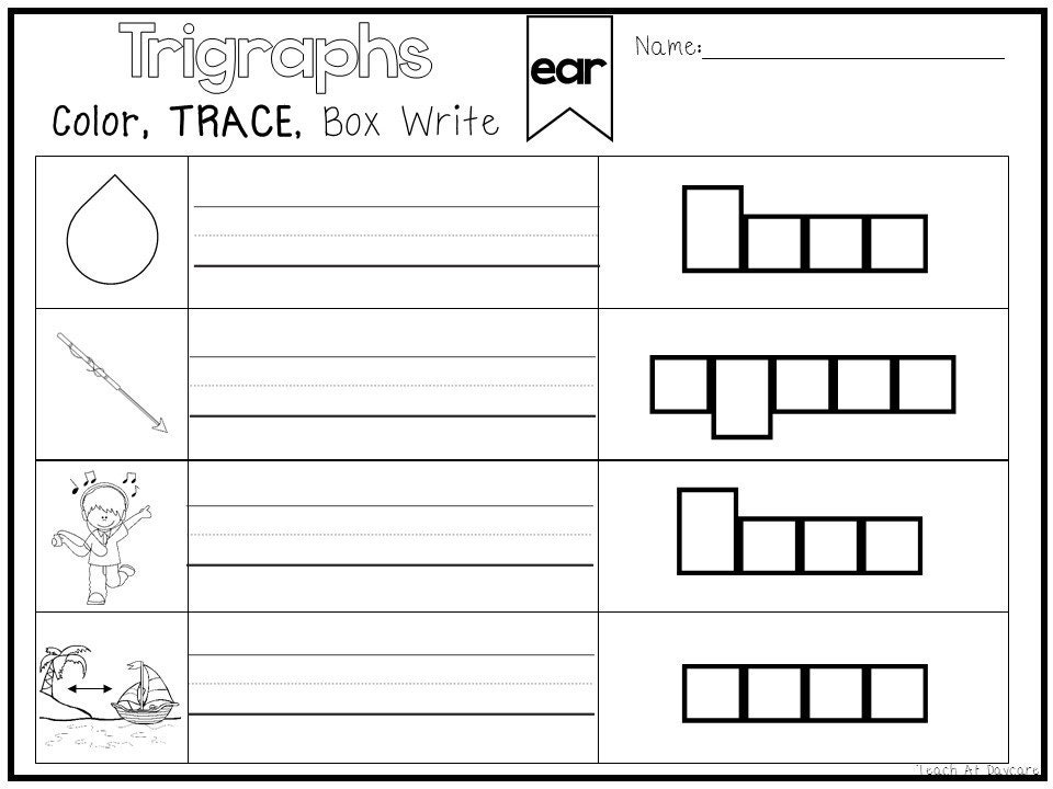 10 Printable Trigraph Words Color Trace Write Box Write | Etsy