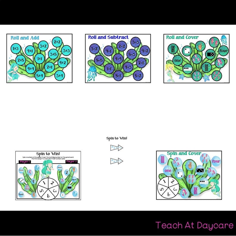 10 Printable Mermaids Themed Kindergarten Math Center Games and ...