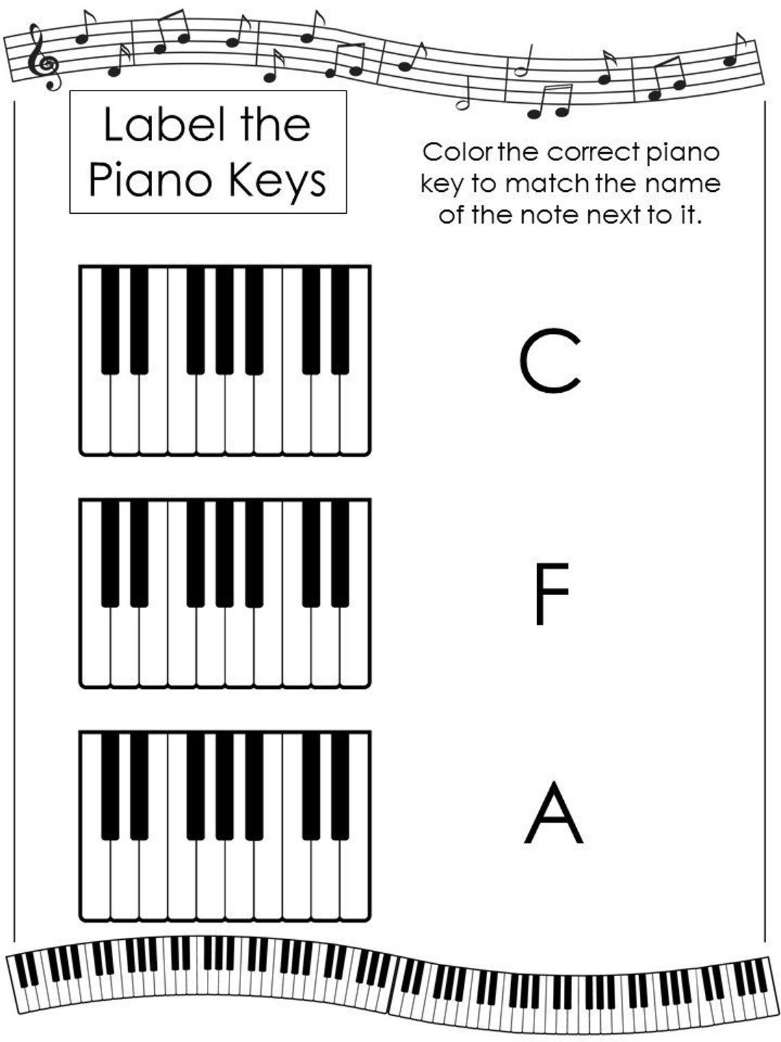 10 Color the Keys Worksheets. Beginning Music. Preschool-2nd Grade ...