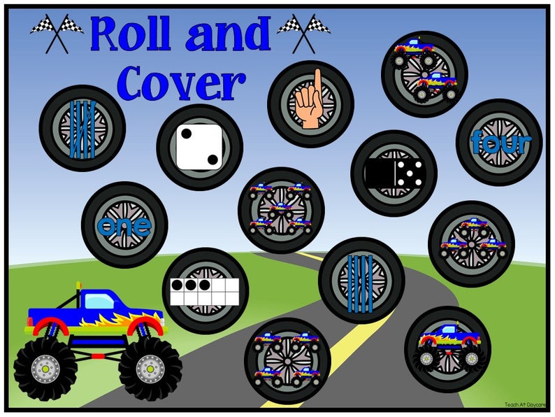 10 Printable Monster Truck Themed Kindergarten Math Center Games and ...