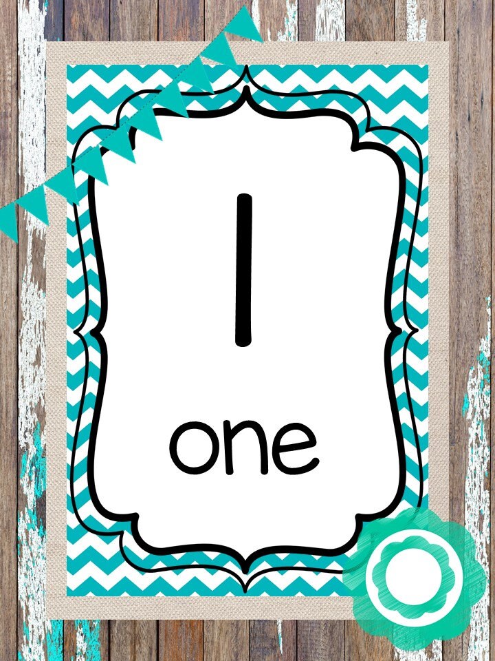 20 Printable Rustic and Teal Themed Numbers Posters. Numbers | Etsy