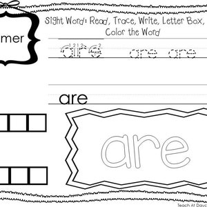 52 Printable Dolch Primer Sight Words Read. Trace, Write, Box Write ...