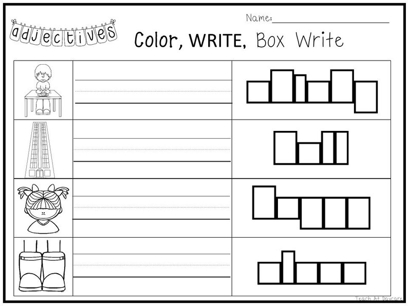 10 Printable Adjectives Color, Trace, Box Write Worksheets. 1st-2nd ...