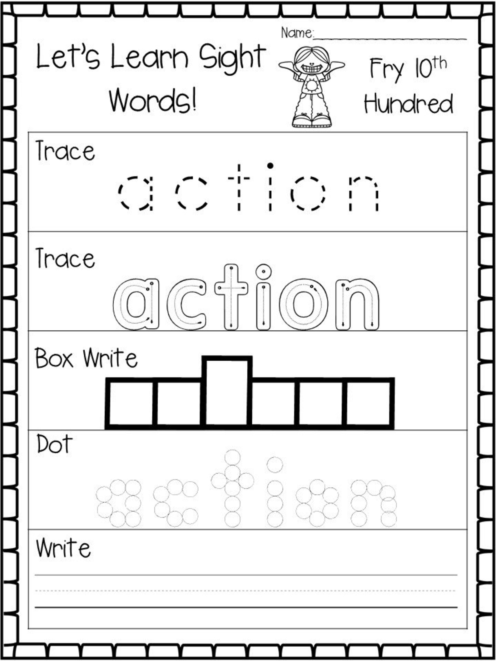 100 Printable Let's Learn Fry 10th Hundred Sight Words Worksheets. 4th ...