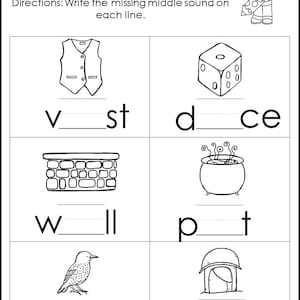 10 Printable Middle Sounds Worksheets. Preschool-1st Grade Phonics and ...
