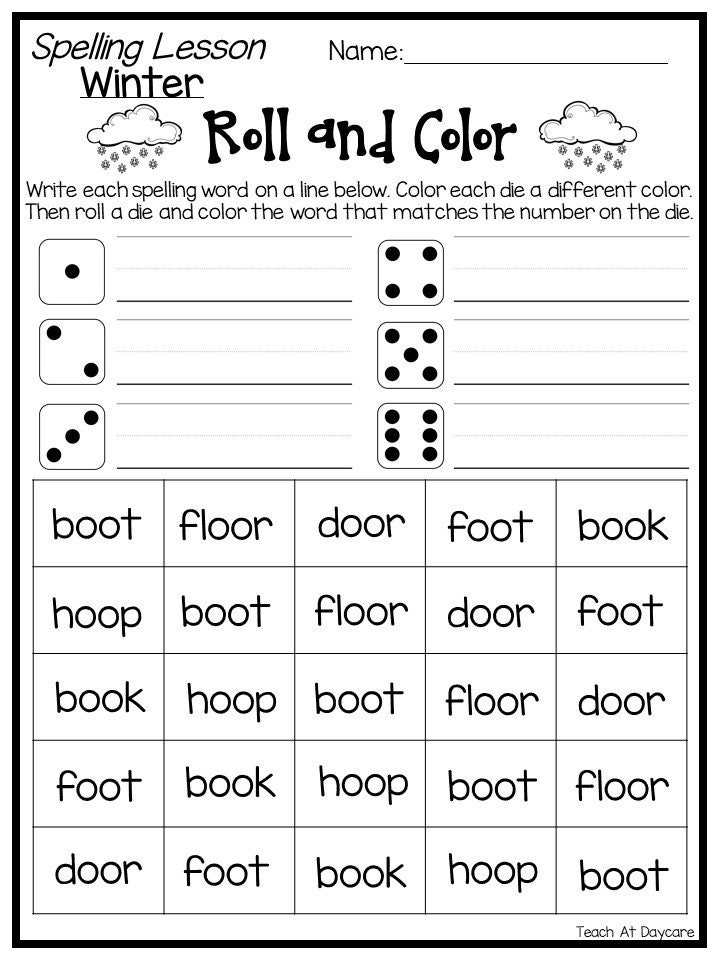 Kindergarten Winter Themed Words Homeschool Single Week Spelling ...