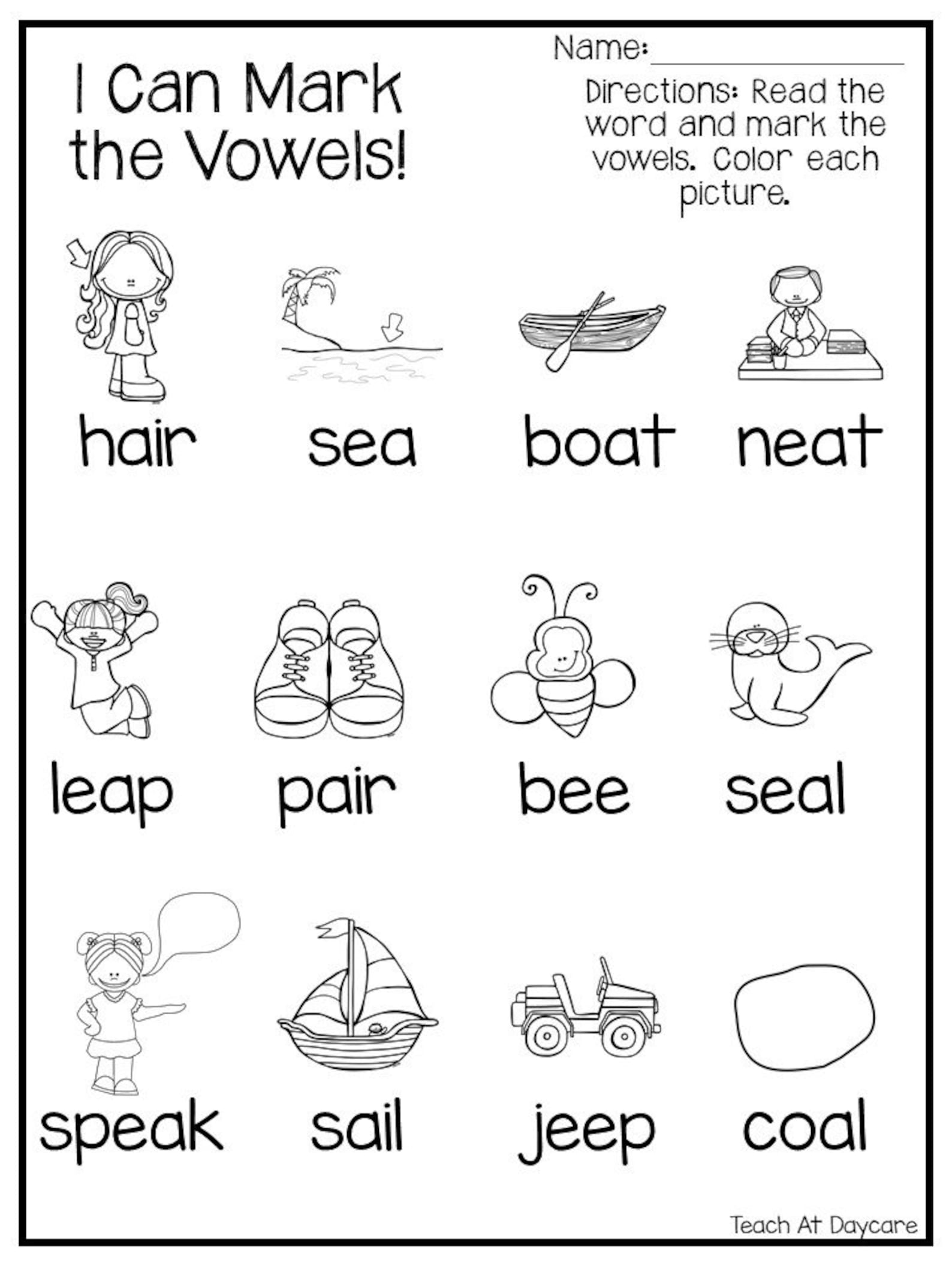 10 Printable Long Vowel Words Worksheets. 1st-2nd Grade ELA - Etsy