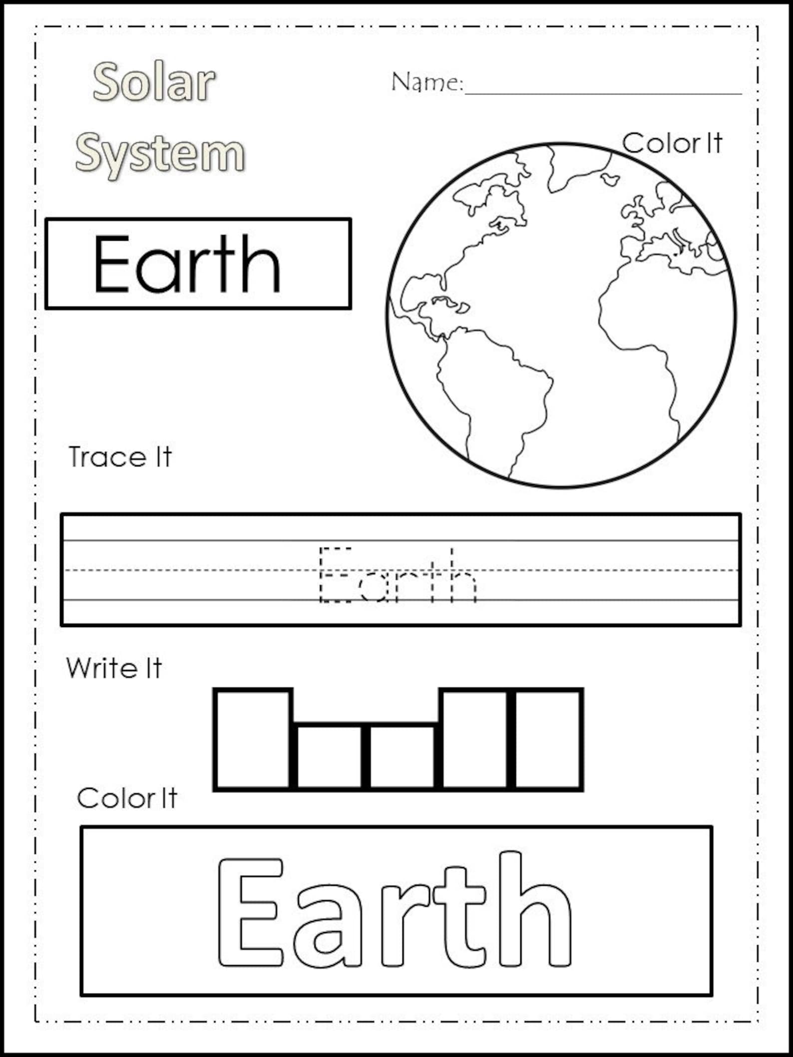 16 Solar System Planets Color Read Trace Write Worksheets. | Etsy
