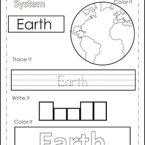 16 Solar System Planets Color Read Trace Write Worksheets. Preschool ...