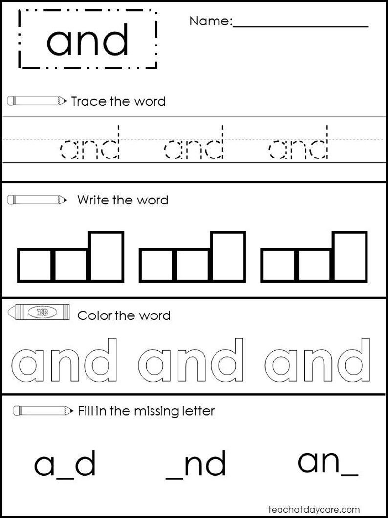 40 Printable Dolch Pre-primer Word Work Worksheets. Prek-kindergarten ...