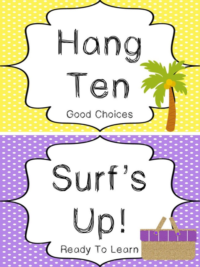 8 Printable Beach Surfer Behavior Clip Chart Cards. Classroom Behavior ...