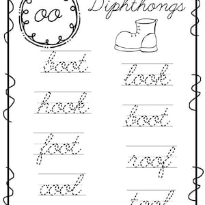 10 Printable Cursive Diphthongs Trace the Word Worksheets. Kindergarten ...